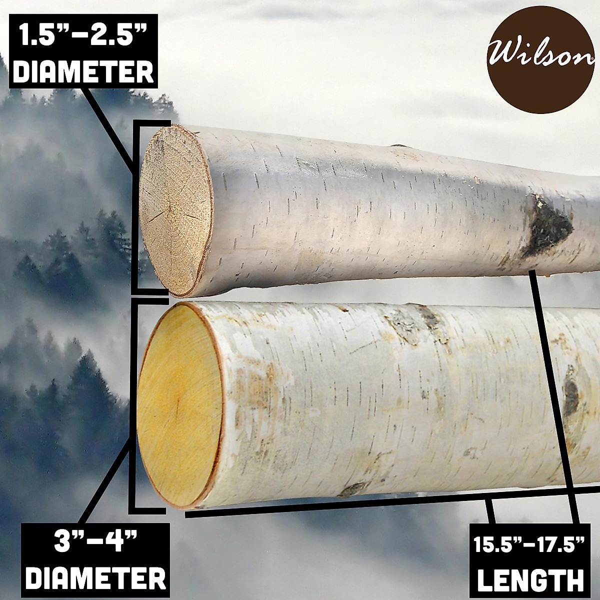 Wilson Decorative White Birch Logs, Natural Bark Wood Home Décor - 15.5-17.5" in Length 1.5"-4" Dia. (Set of 6)