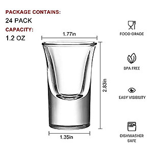 1.2oz / 35ml Shot Glass Set with Heavy Base, Clear Shot Glasses for Whiskey, Vodka and Liqueurs, Set of 24