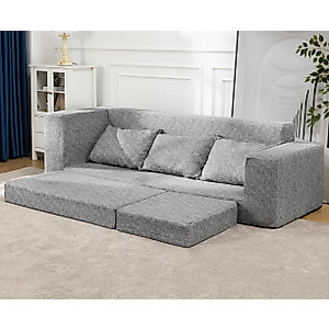 Hobestluk Folding Sofa Bed Couch Convertible Floor Sofa Beds for Adults Foldable Sleeper Sofa Lounge with Three Pillows for Living Room Fold-Out Floor Chair Beds for Bedroom Apartment Office(Grey)