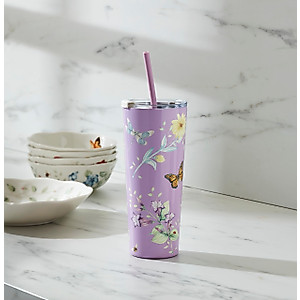 Lenox 895738 Butterfly Meadow Lavender Stainless Steel Tumbler With Straw
