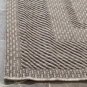 SAFAVIEH Courtyard Collection 6'7" Square Beige/Black CY8477 Indoor/ Outdoor Waterproof Easy-Cleaning Patio Backyard Mudroom Area-Rug