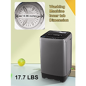 KRIB BLING Full-Automatic Washing Machine with LED Display, 17.7 lbs Portable Compact Laundry Washer with Drain Pump, 10 Wash Programs 8 Water Levels, Grey, XQB201A-GREY 177
