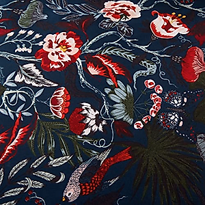 LAMEJOR Duvet Cover Set Queen Size Red Floral/Striped Bedding Set Comforter Cover (1 Duvet Cover+2 Pillowcases)