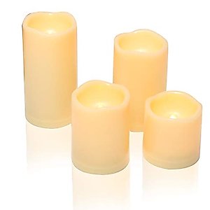 CANDLE CHOICE Waterproof Outdoor Battery Operated Flameless Candles with Timer Realistic Flickering Plastic Fake Electric LED Pillar Lights for Lantern Garden Wedding Christmas Decorations 4 Pack