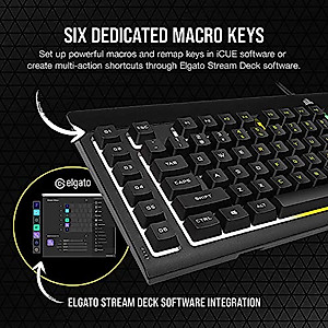 Corsair K55 RGB PRO Membrane Wired Gaming Keyboard – IP42 Dust and Spill-Resistant – 6 Macro Keys with Elgato Integration – iCUE Compatible – QWERTY NA – PC, Mac, Xbox – Black