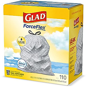 Glad Tall Kitchen Drawstring Trash Bags - Odorshield 13 Gallon White Trash Bag, Febreze Fresh Clean, White, Not Applicable, Febreze - Fresh Clean, 110 Count
