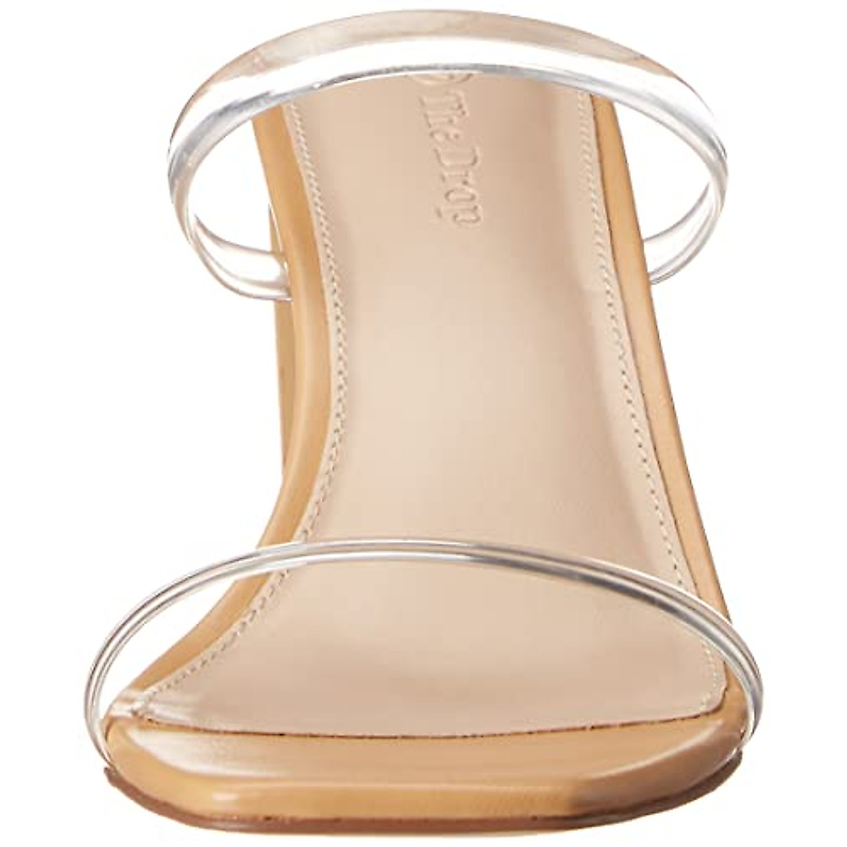 The Drop Women's Avery Square Toe Two Strap High Heeled Sandal, Clear, 7.5