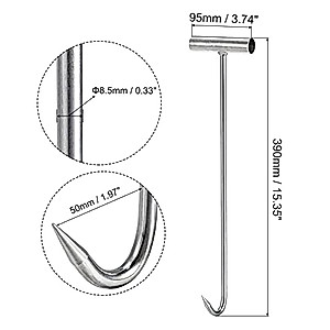 uxcell 15.35inch T-Handle Meat Boning Hook, Galvanized T Hooks for Kitchen Butcher Shop Restaurant 4Pcs