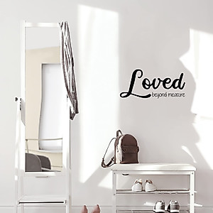 Vinyl Wall Art Decal - Loved Beyond Measure - 11" x 25" - Trendy Motivational Cute Love Quote Sticker for Couples Home Office Bedroom Closet Living Room Kids Room Decor (Black)