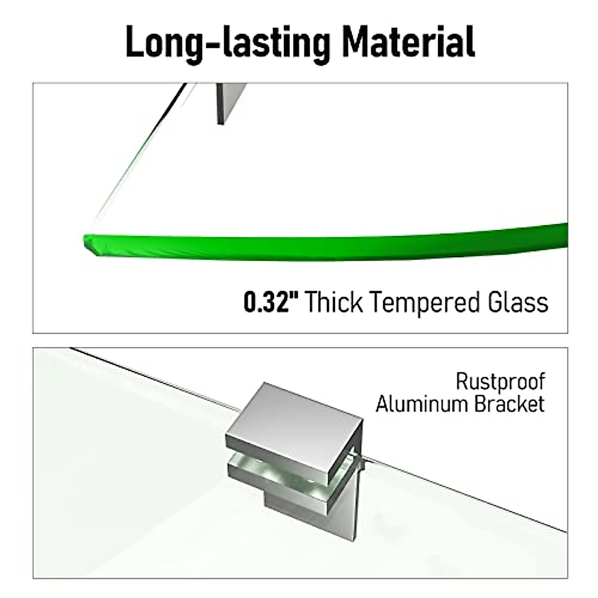 Bakzon 2-Pack Glass Corner Shower Shelves, Shower Wall Shelves for Inside Shower, Drill Free Shower Caddy Organizer with Aluminum Brackets for Bathroom