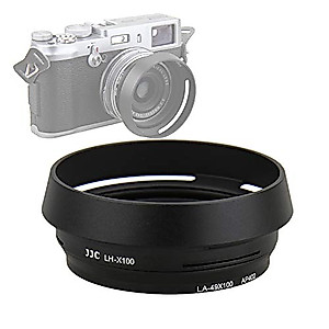 JJC LH-JX100 BLACK Metal Lens Hood/ 49mm Filter Adapter Ring for Fujifilm X70 X100 X100S X100T X100F X100V, Fuji X100S, Fuji X100F, Fuji X100V Lense Hood Shade, Fujifilm LH-X100 Lens Hood Replacement