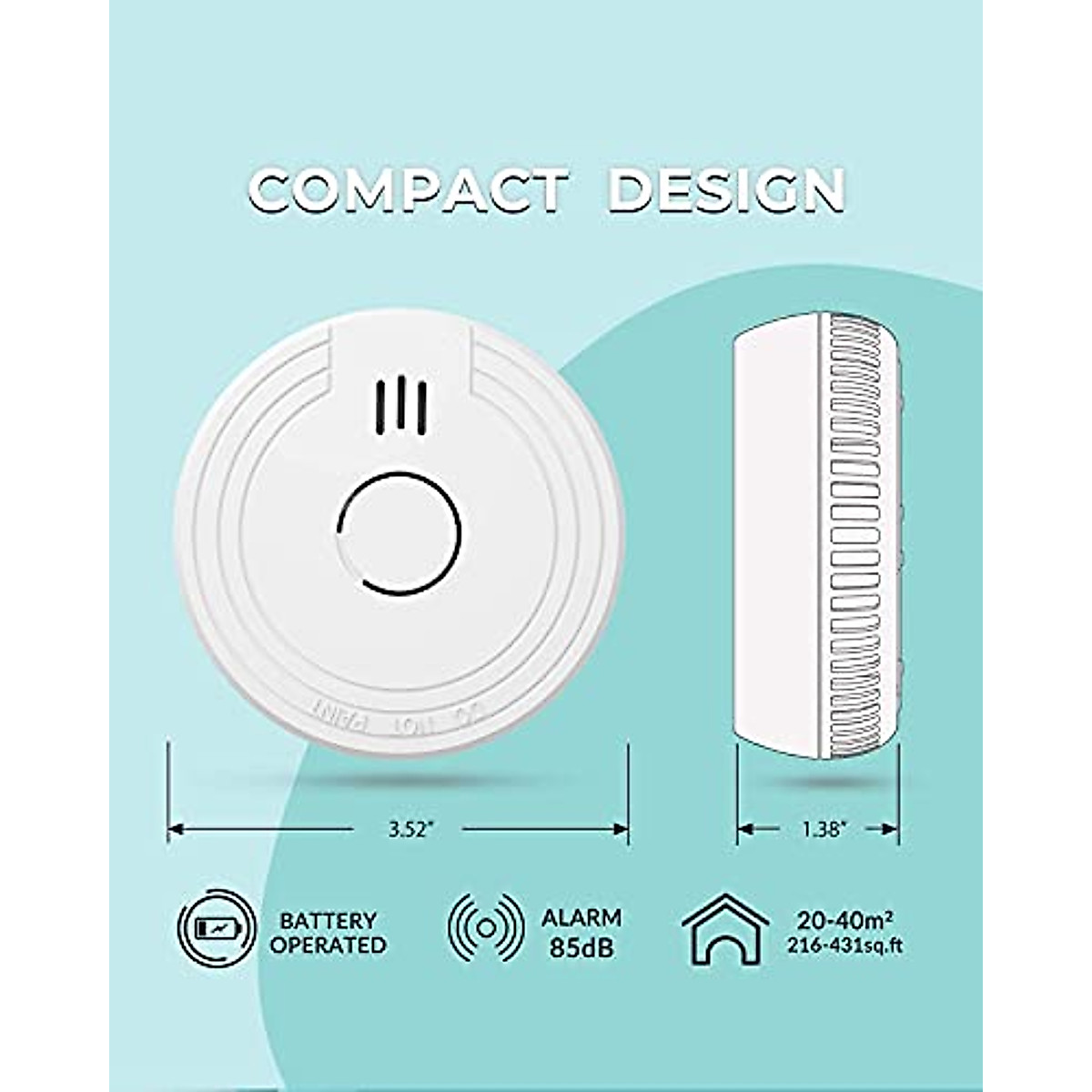 Ecoey Smoke Detector Fire Alarm with Photoelectric Technology, Fire Detector with Test Button and Low Battery Signal, Fire Alarm for Bedroom and Home, FJ136GB, 1 Pack Small