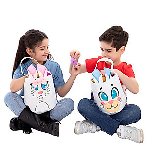 JOYIN 2 Packs Easter Bunny Basket Canvas Bags Set for Easter Eggs Hunt,Gift Baskets Egg Bags for Kids, Kids Party Favor