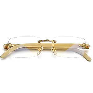 HEPIDEM 100% Really Buffalo Horn Handmade Glasses Rimless Diamonds Eyeglasses 0015 (Diamond White, 53)