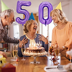 GINZU 40 Inch Purple 50 Number Balloons Giant Jumbo Huge 50 Foil Mylar Helium Number Digital Balloons Dark Purple 50th Birthday Balloons 50th Anniversary Events Party Decorations Photo Shoot Supplies