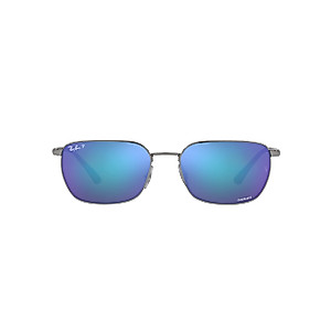 Ray-Ban RB3684CH Chromance Rectangular Sunglasses, Gunmetal/Polarized Grey Mirrored Blue, 58 mm