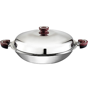 BUFFALO Clad Stainless Steel Wok Pan with Lid Flat Bottom 15 inch (38cm) Stir Frying Pan Tri-Ply Nonstick Cookware - Double Handle Cooking Pot for Induction/Electric/Gas Stoves