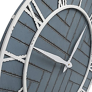 Sixty Times Hamptons - - Wall Clock 24 Inch - - Silent - - Metal & Wood - - Rustic Ocean Blue & White