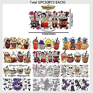 UV DTF Cup Wrap Transfer Stickers for Glass Cups Halloween Cups UV DTF Cup Wrap Transfer Cup Stickers Decals Waterproof Rub on Transfers for Crafts Vintage(Halloween-Cups)