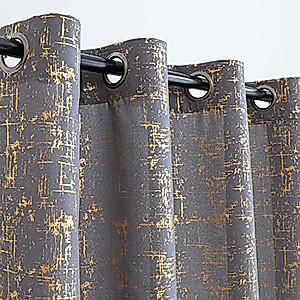 Taisier Home Gold Foil Print Linen Textured Curtains Geometric Dots Pattern Design Curtains for Bedroom Living Room Thermal Insulated Window Treatment 2 Panels 84" L,Soft Grey and Gold Curtains Print