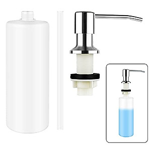 1 Pcs Soap Dispenser for Kitchen Sink Stainless Steel Built in Soap Dispenser Countertop Pump Head with 17OZ Large Liquid Bottle fit Kitchen Bathroom (Silver)