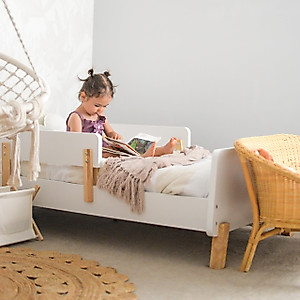 dadada Muse Toddler Bed with Removable Rails – Toddler and Kids Bed Set Fits Standard Crib Mattress, Holds up to 50 Lbs. – Modern, Easy-to-Assemble, 55.15x 31.26x17.95 in, White + Natural