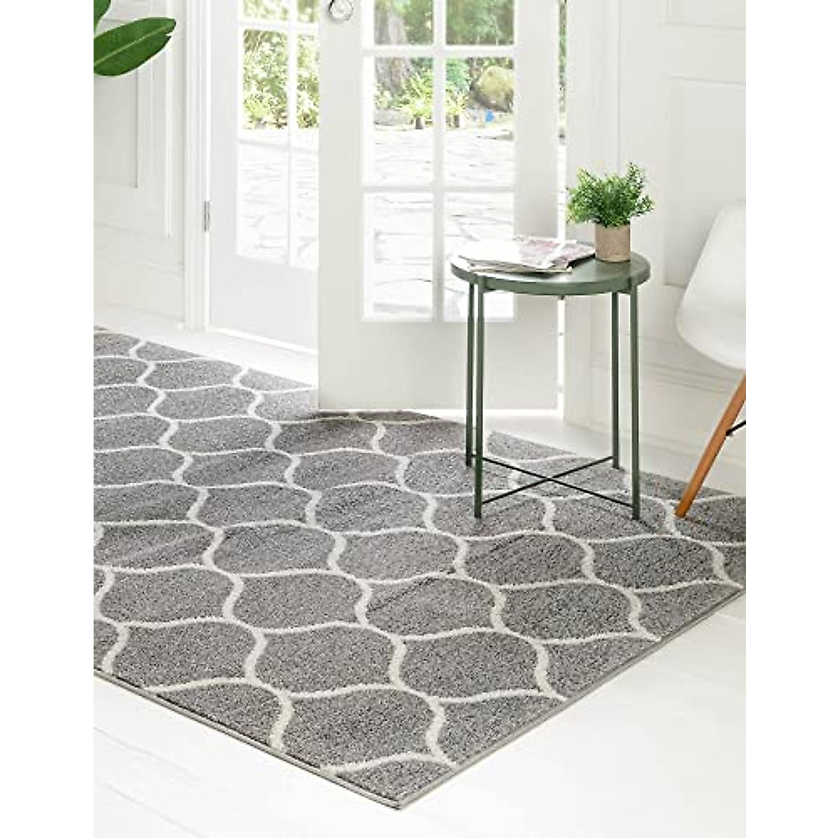 Unique Loom Trellis Frieze Collection Area Rug - Rounded (4' 1" x 6' 1", Light Gray/ Ivory)