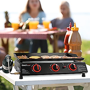 Royal Gourmet PD1303A 24-Inch 3-Burner Portable Tabletop Griddle, 24,000 BTU Propane Gas Grill Tabletop Usa for Patio, Deck, Backyard, Tailgating, Camping and Picnic, Black