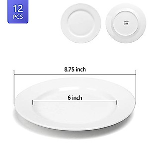 amhomel 12-Piece Bone China Natural White Salad Plates, Porcelain Dessert Plates, Round Dinnerware Sets, Scratch Resistant, Lead-Free, Microwave, Oven, and Dishwasher Safe (8.75-inch)