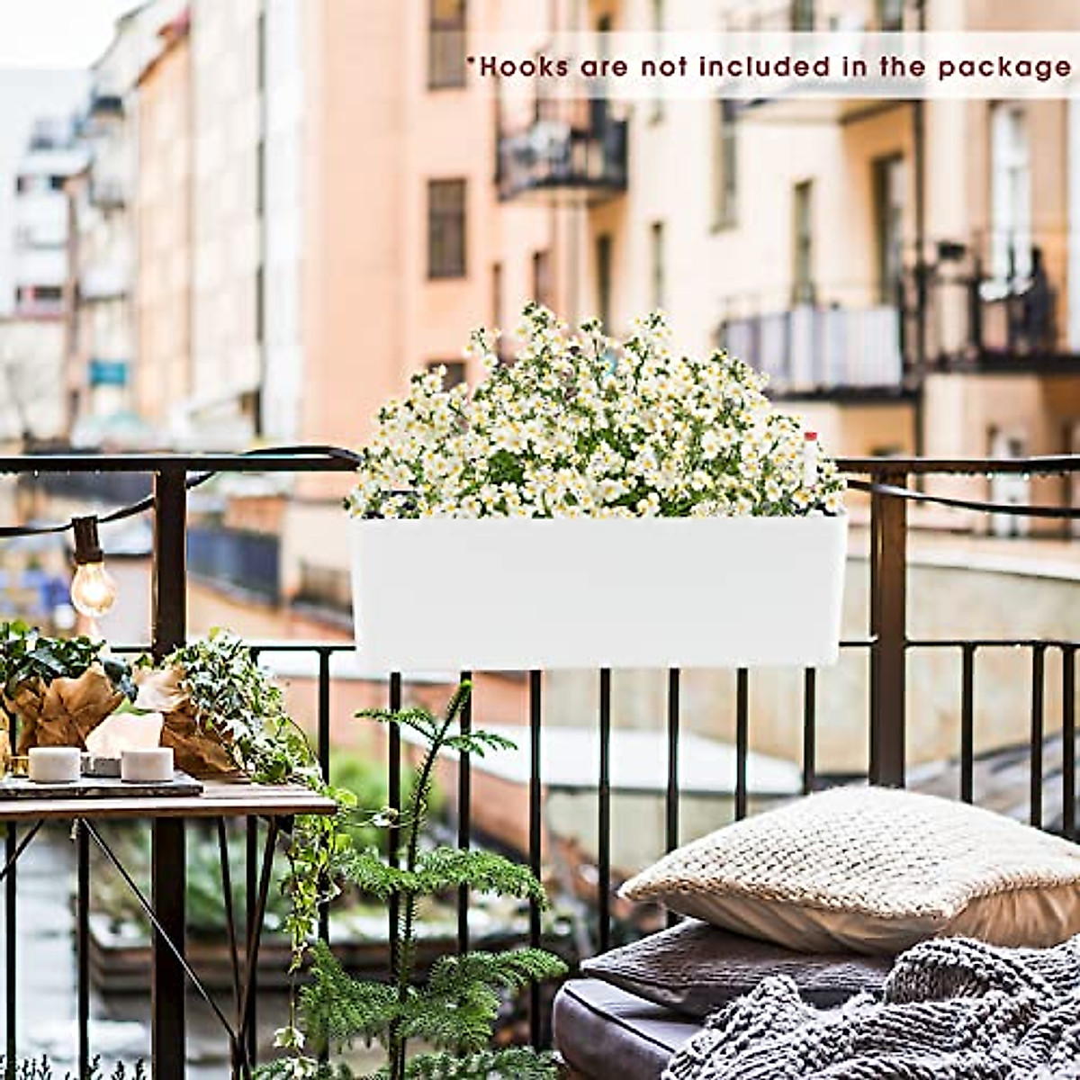 GardenBasix Elongated Self Watering Planter Pots Window Box 5.5 x 16 inch with Coconut Coir Soil Indoor Home Garden Modern Decorative Planter Pot for All House Plants Flowers Herbs 1, White 5.5" x16”