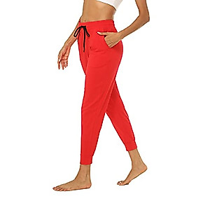 AvaCostume Women's Lightweight Cotton Sweatpants Yoga Joggers Lounge Casual Pants with Pockets Red XXL