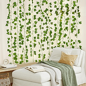 Waipfaru 6Pcs 41FT Fake Vines for Bedroom with 33FT Lights and 3D Butterfly, Fake Ivy Vines for Room Decor, Artificial Ivy Garland with Greenery Leaves for Wedding Room Party Home Garden Wall Decor