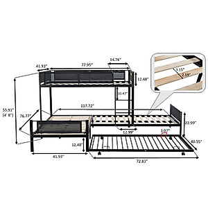 Neylory L-Shape Bunk Bed with Trundle,Triple Bunk Beds Twin Over Twin for 4 Kids,Quad Bunkbed Heavy Duty Metal Frame for Teens Children Toddler
