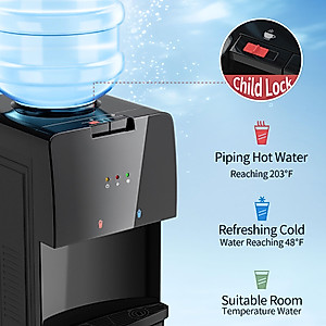 Urbansync Top Loading Cold & Hot Water Dispenser,3 Temperature Settings, Water Cooler for 3 or 5 Gallon Bottles, Removable Drip Tray & Child Safety Lock, Home, Office, Living Room.