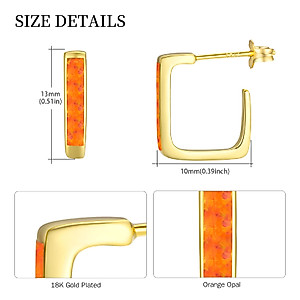 Orange Earrings for Women Teen Square Hoop Earrings Yellow Gold Plated Orange Opal Hoops Simple Minimalist Geometric Post Earrings Hypoallergenic Jewelry Rectangle Earrings