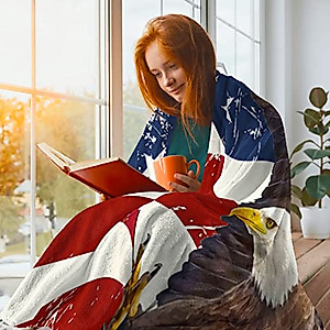 YRAQLVU US Flag Eagle Throw Blanket for Couch Patriotic American National Flag Flannel Fleece Blanket for Unisex Adult Kid, Great Gift for Veteran Friend or Family, 50x60 Inches, USA Flag, Vertical
