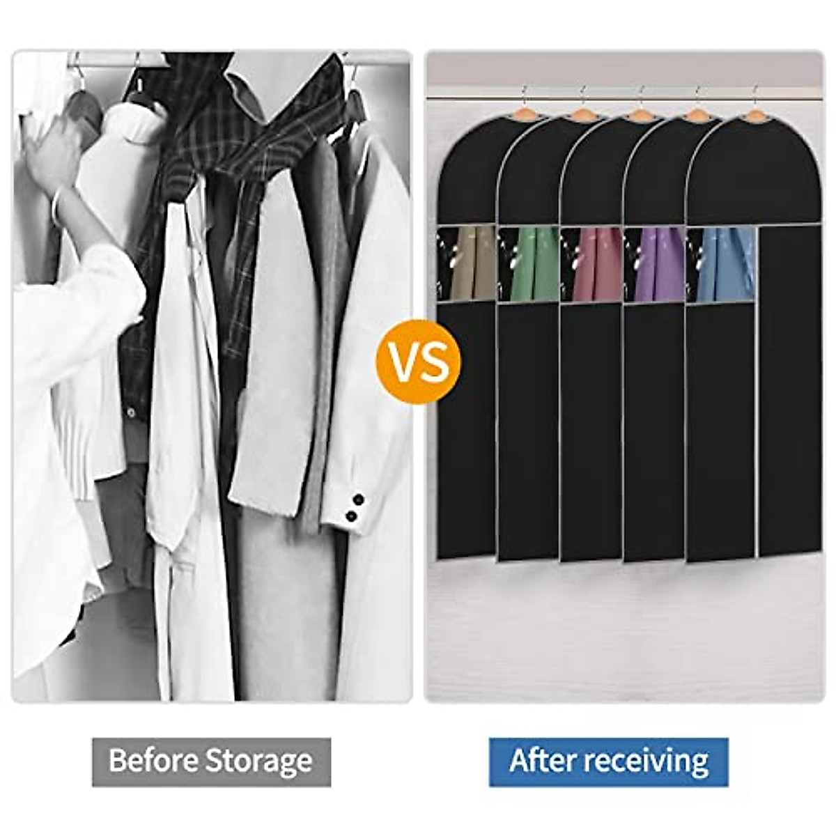Classycoo Garment Bags 5 Pack Garment Clothes Covers 24" x 40" Breathable Garment Full Zipper Bags for Dress Suit Coats Clothes Black