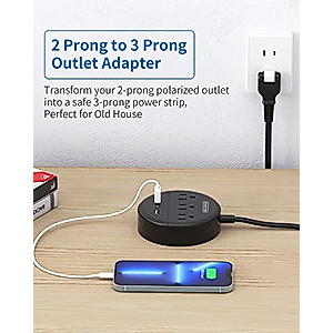 2 Prong Power Strip 10 ft & 5 ft Nightstand Power Strip with USB, 3 Outlets 3 USB Desktop Charging Station, Extension Cord with Switch Control and Phone/Tablet Holder for Home, Cruise Ship,Office