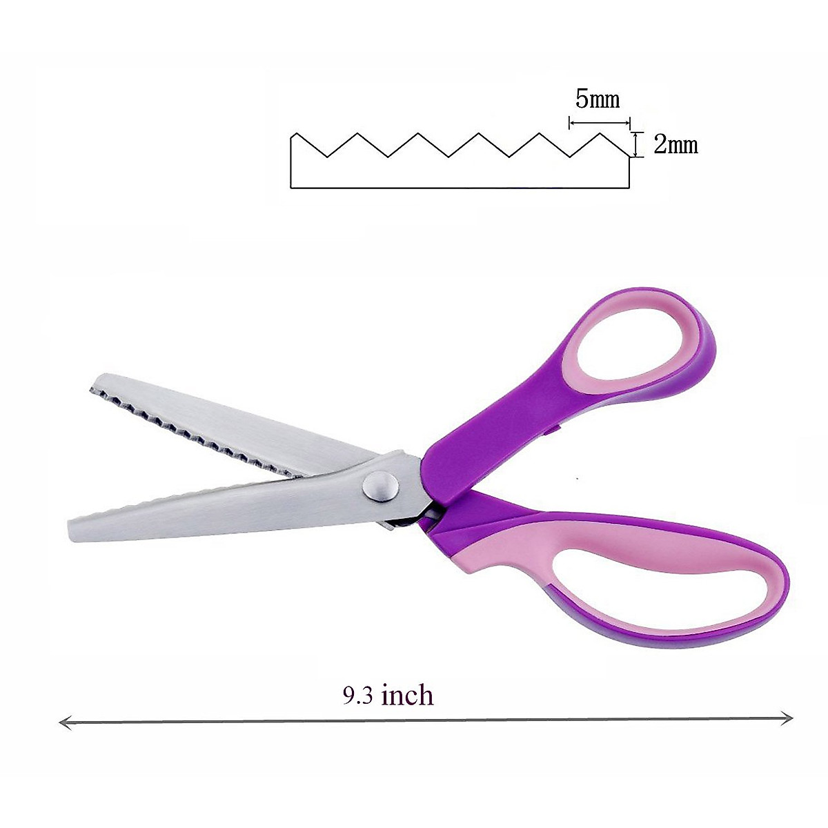 JISTL Professional Stainless Steel Dressmaking Sewing Craft Scissors, 9.3 inches Handled Pinking Shears (Purple)