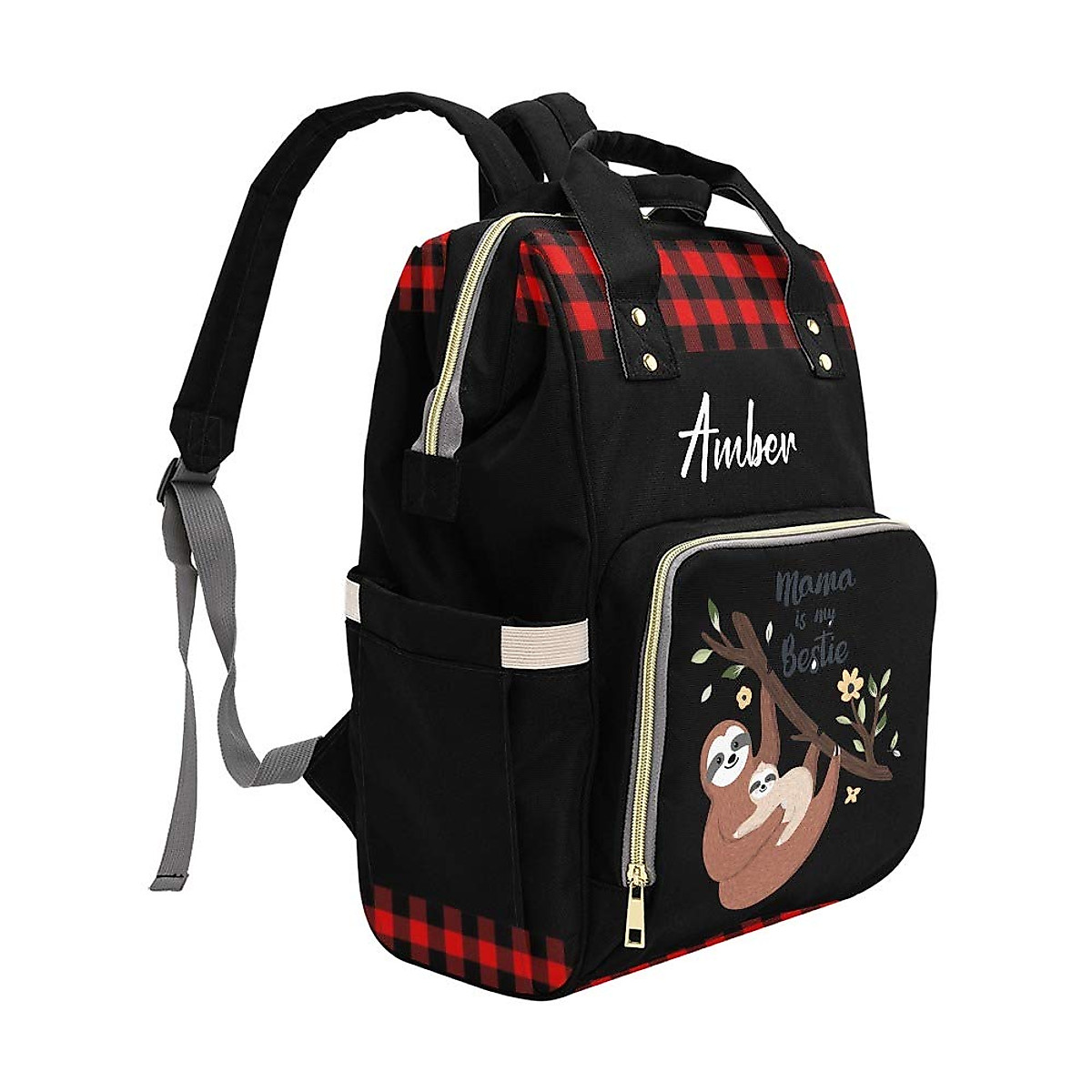 Anneunique Grid Koala Diaper Bags Backpack with Name Personalized Baby Bag Nursing Nappy Bag Travel Tote Bag Gifts for Mom Girl,10.83 x 6.69 x 15 Inch