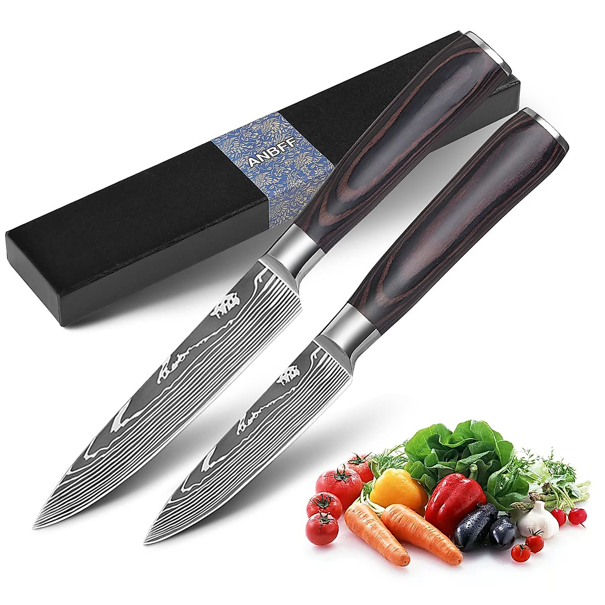 ANBFF Paring Knife, 3.5'' Fruit Knife and 5'' Chef Knife Set, Sharp High Carbon Stainless Steel Small Kitchen Utility Knives, Forged Peeling and Vegetable Knife with Gift Box