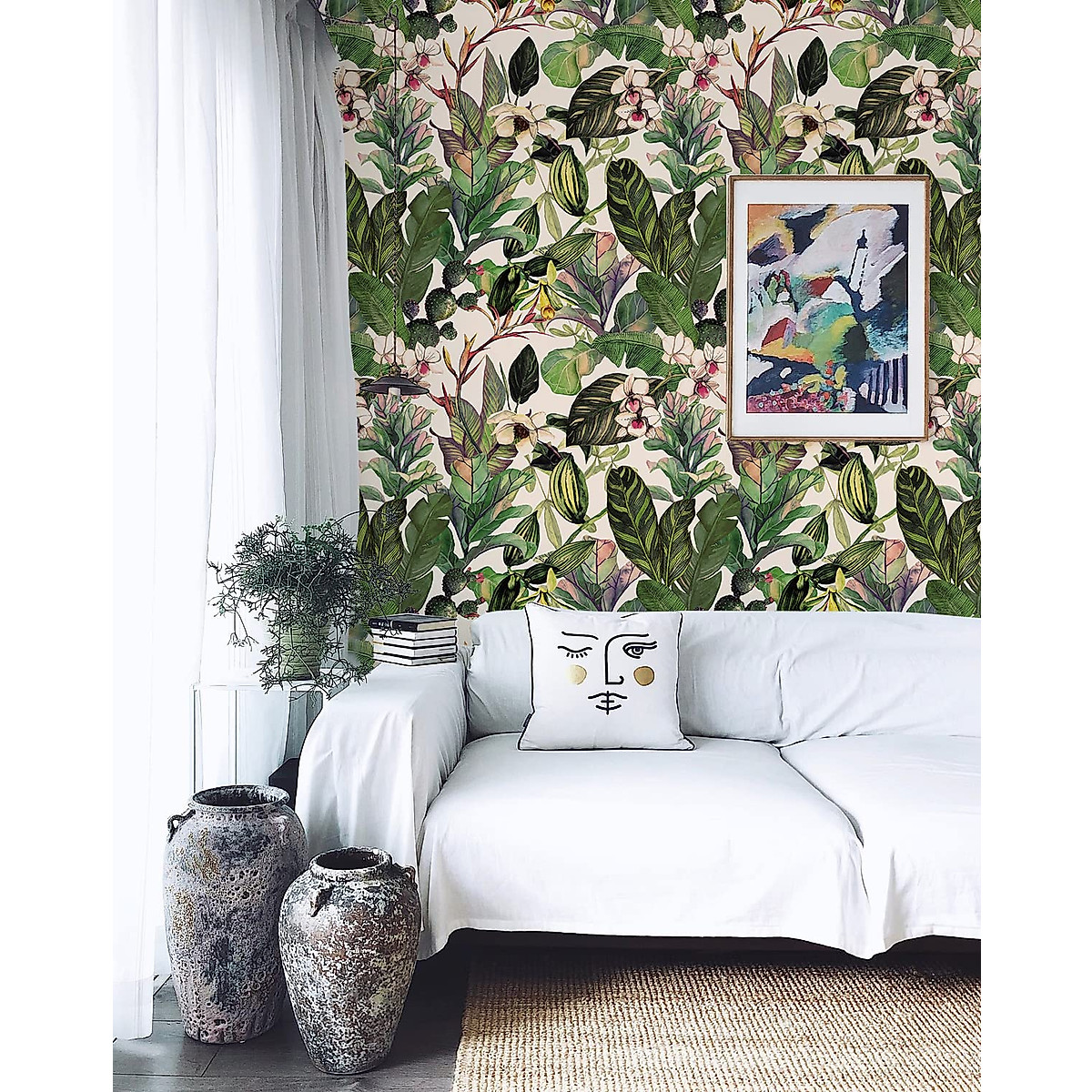 Luvdecor Wallpaper Peel and Stick Boho Leaf Tropical Wallpaper for Bedroom Removable Wallpaper Peel and Stick Floral Palm Leaf Botanic Boho Wallpaper for Renter Accent Wall 17.7 * 118 in