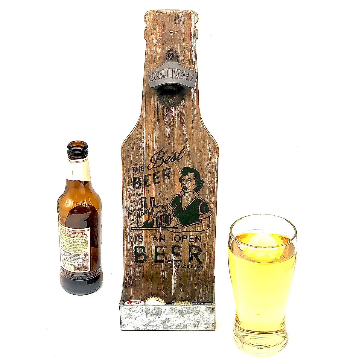 Vintage Barn Wall-Mounted Beer Opener with Cap Catcher - Rustic Decor ...