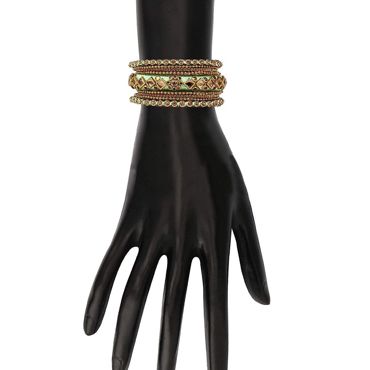 Accessorisingg Indian Ethnic Silk Thread with Faux Kundan Bangle Set for Women and Girls in 7 Sizes