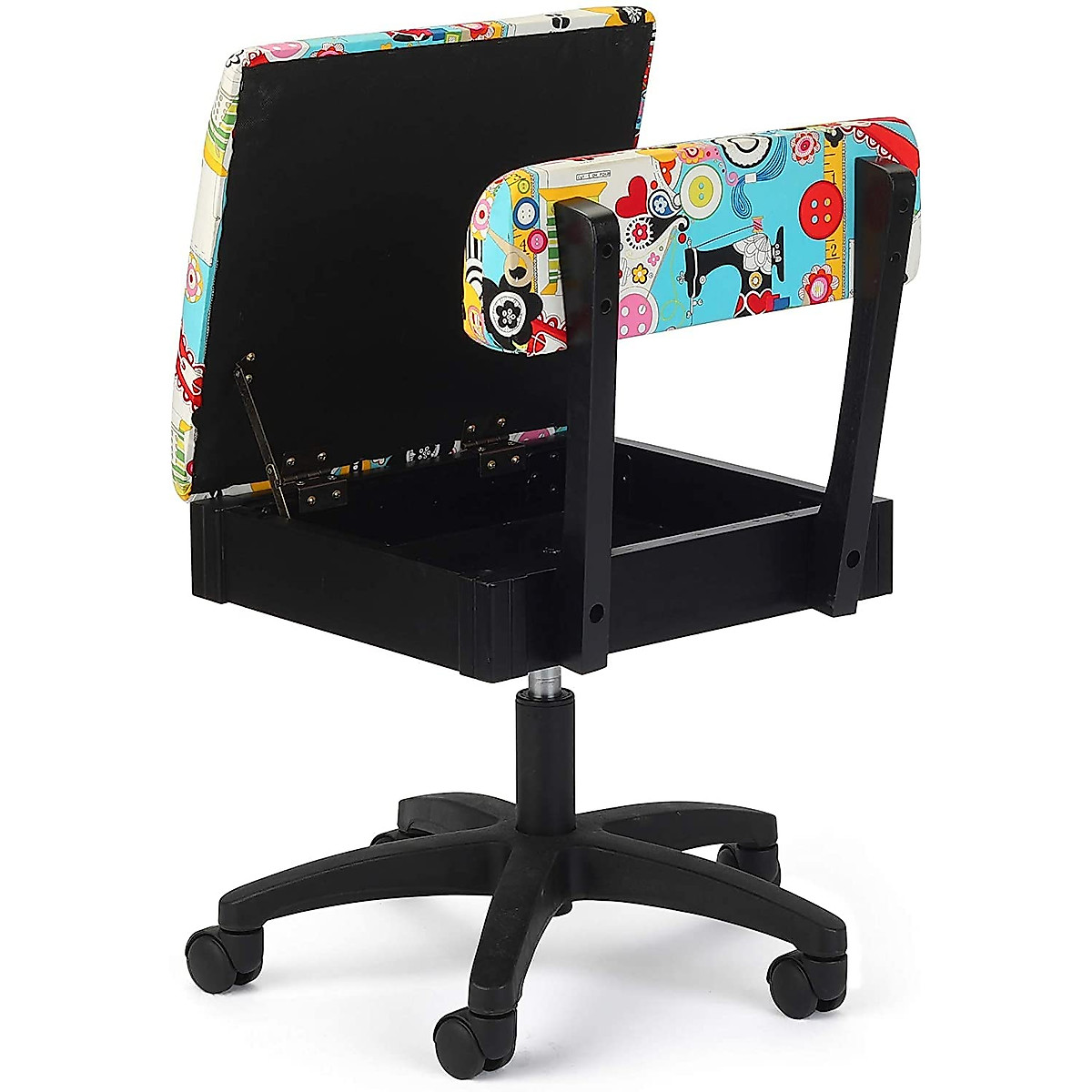 Arrow Sewing H6880 Adjustable Height Hydraulic Sewing and Craft Chair with Under Seat Storage and Printed Fabric, SEW Now SEW Wow Print