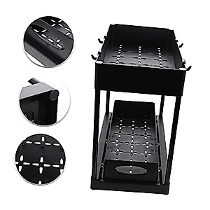 Levemolo Sliding Cabinet Over The Toilet Storage Kitchen Sundries Holder Cabinet Storage Shelf Storage Shelves 2 Tier Seasoning Bottle Rack Spices Cabinet Organizer Bookcase Out Black Pp