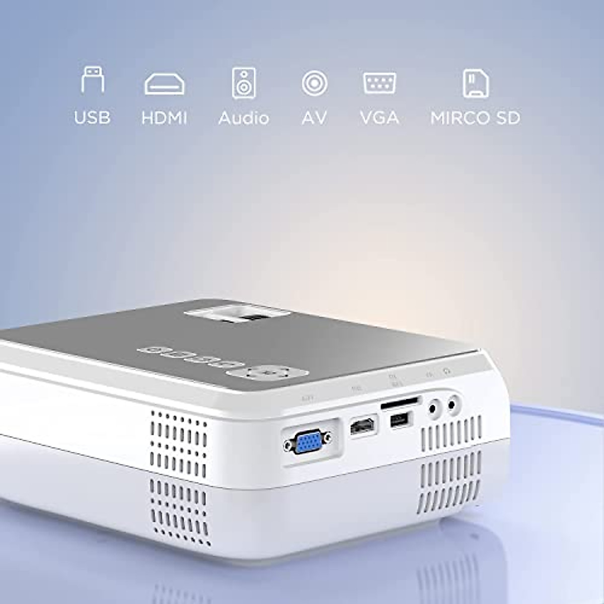 Outdoor Mini Projector w/WiFi , 8000L Bluetooth Portable Projector, 1080P HD Supported & 200'' Display Video Movie Projectors, Compatible w/iPhone, TV Stick, PC, HDMI USB