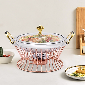 Gagalayong Chafing Dish Buffet, Round Stainless Steel Chafer for Catering, Upgraded Chafers and Buffet Warmer Sets with Food & Water Pan, Lid, Frame, Fuel Holder for Event Party Holiday （Red Copper)