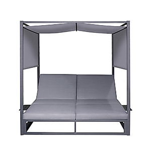 Deko Living Outdoor Beige Rectangular Patio Daybed with Soft Cushion- All-Weather Outdoor Day beds for Patio - Patio Furniture Sets for Garden Poolside Lawn Backyard - Durable Outdoor Sunbed