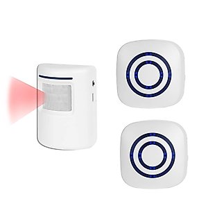 Motion Sensor Alarm Detector Alert for Home Security Outdoor, 2 Plug-in Receivers with 1 IR Motion Alarm